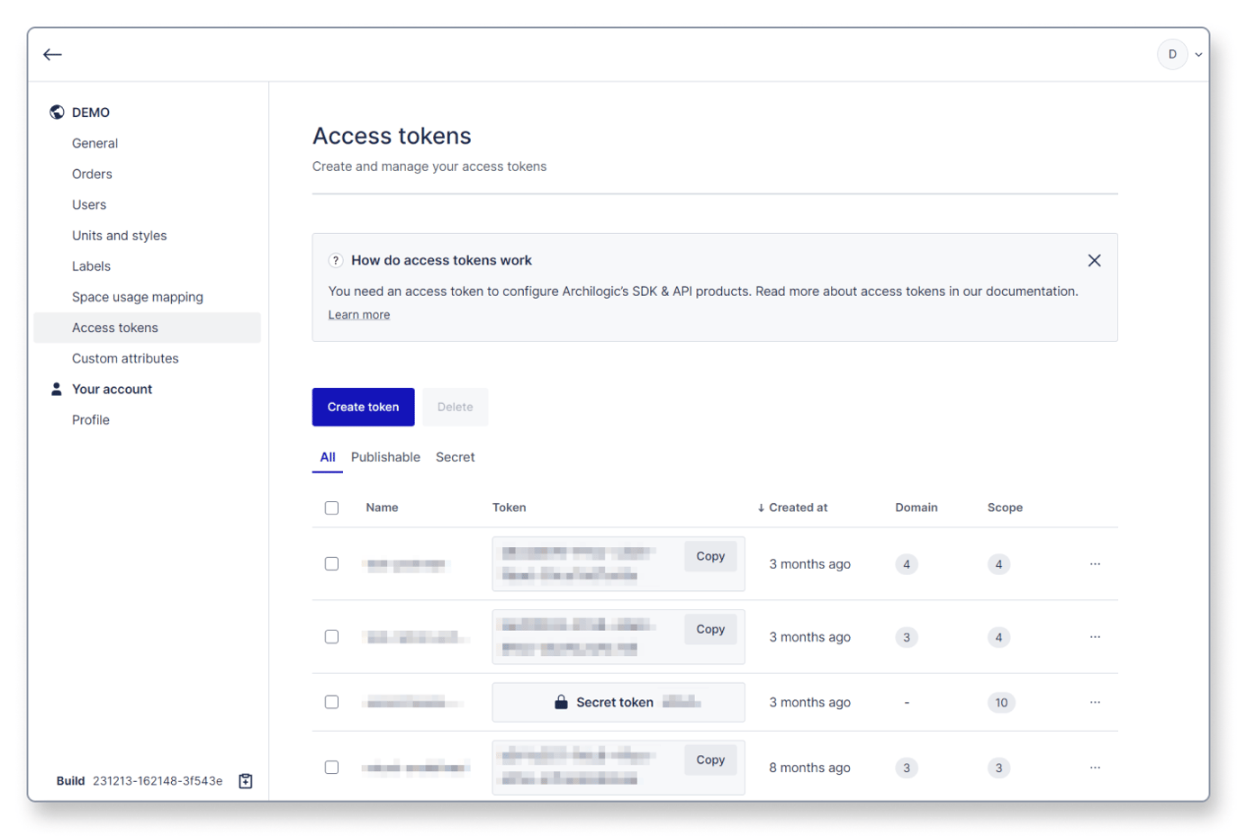 Create and manage access tokens