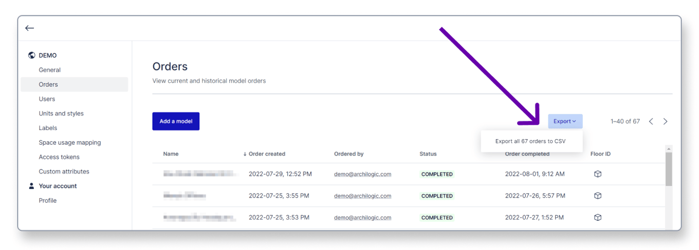 Export all your orders as a CSV list