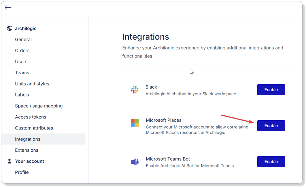Microsoft Places Integration
