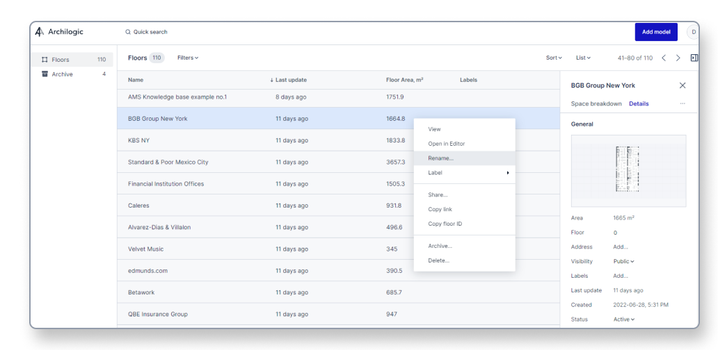 Edit the name, address, and metadata of your floor plan model in the ...